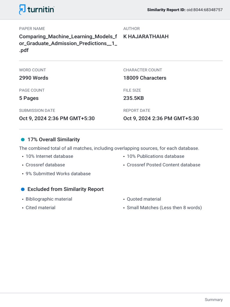 Comparing Machine Learning Models For Graduate Admission Predictions 1 PDF | PDF | Machine ...