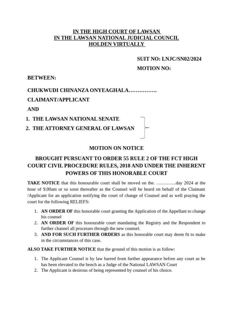 Motion To Change Counsel-1 | PDF | Common Law | Judiciaries