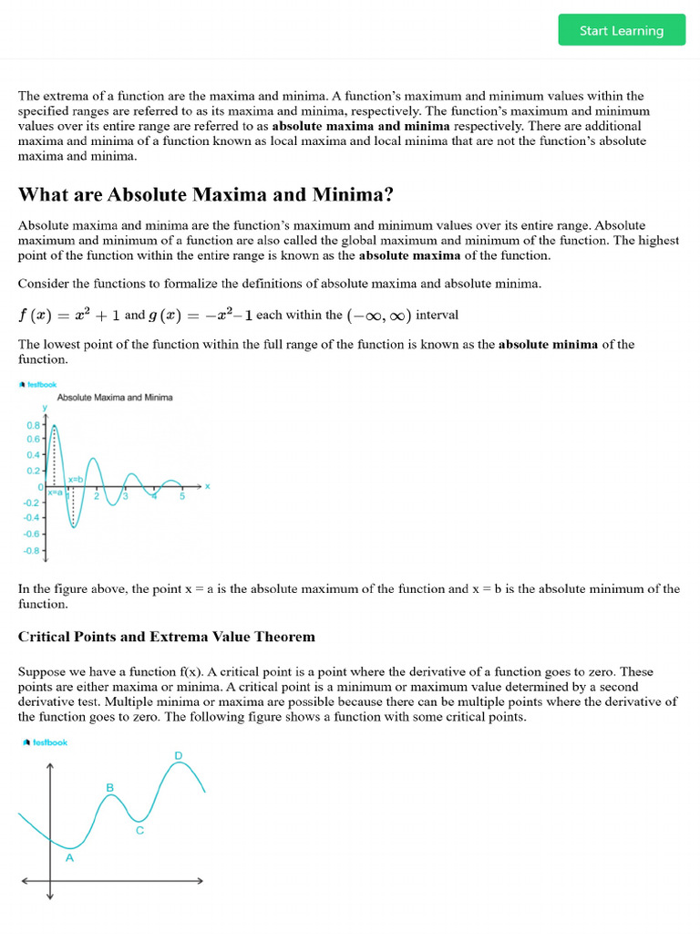 Absolute Maxima and Minima - Definition, Graph & Examples | PDF