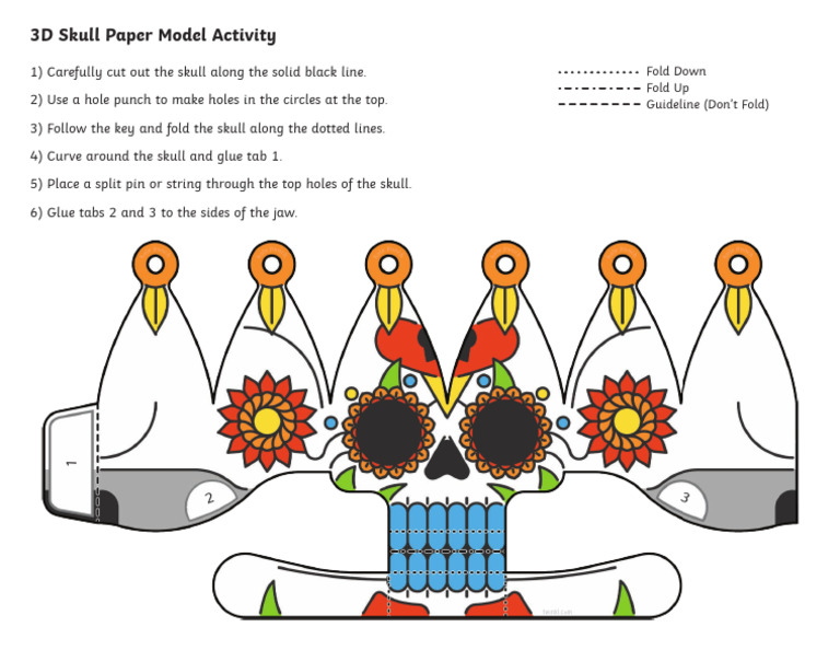Color FREE Day of The Dead 3D Sugar Skull Paper Craft | PDF