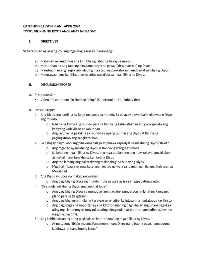 Catechism Lesson Plan | PDF