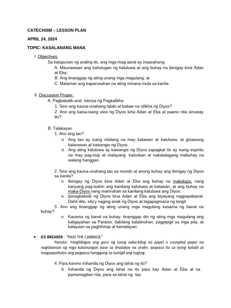 Catechism Lesson Plan 3 | PDF Catechism Lesson Plan 3 | PDF
