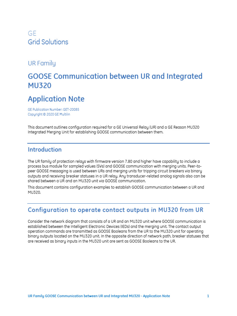 GOOSE Communication Between UR and Integrated MU320 | PDF | Relay ...