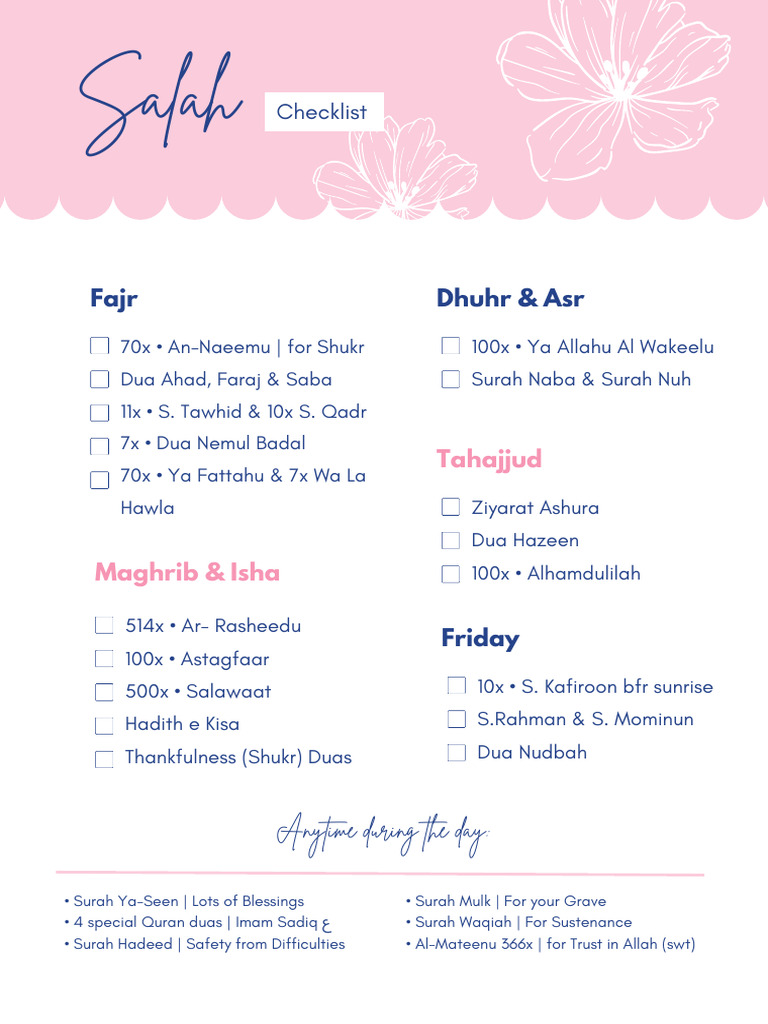 Salah Checklist - @fatimasughra | PDF | Prayer | Semitic Words And Phrases