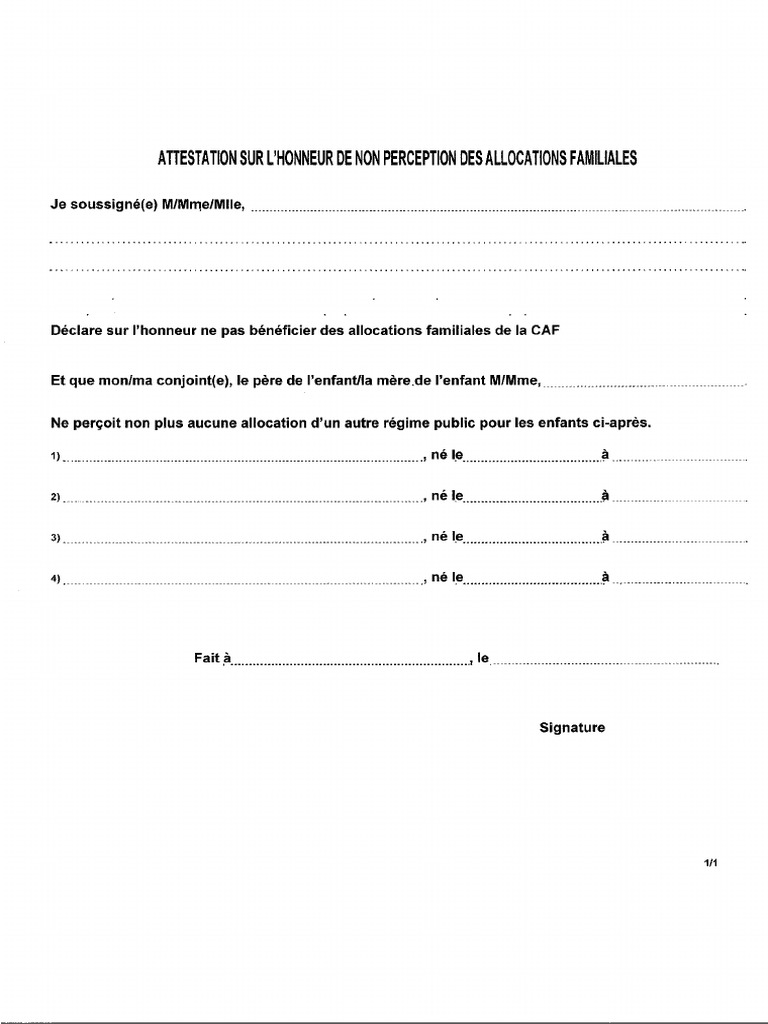 Attestation Non Perception CAF 09092021152325 | PDF