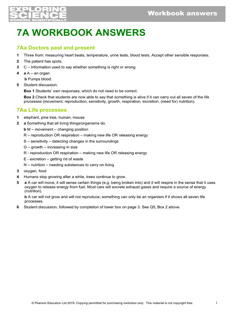 Int Esws at Y7 Workbook Answers TTPP | PDF | Acid | Lung