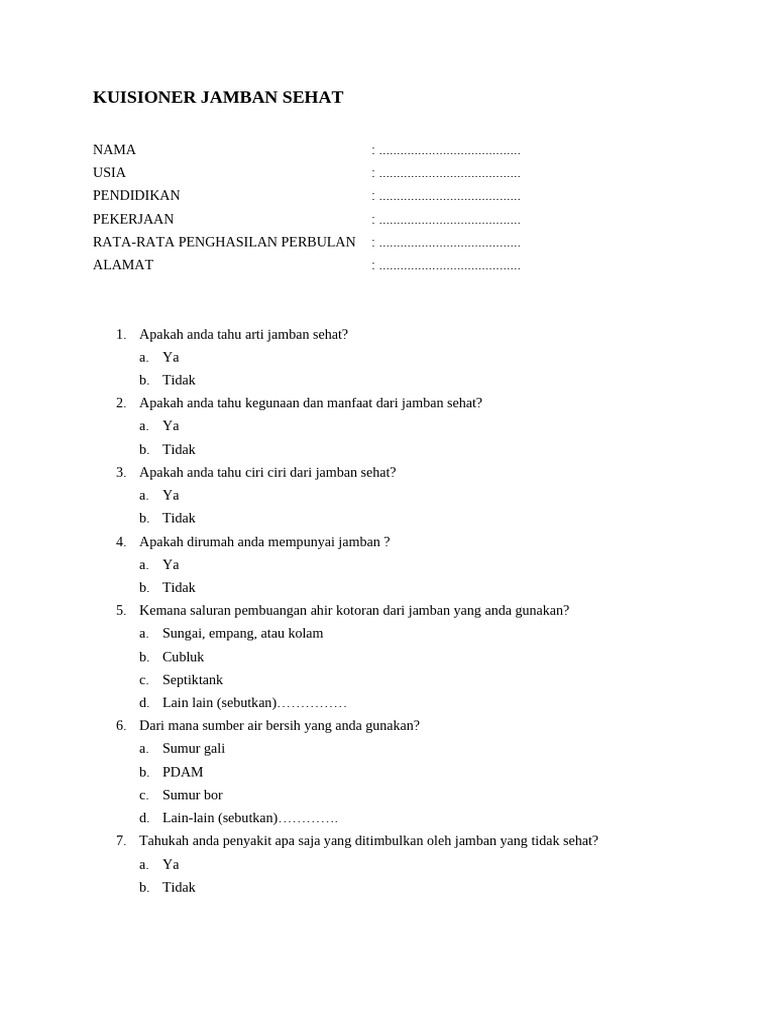 Kuesioner Jamban Sehat | PDF
