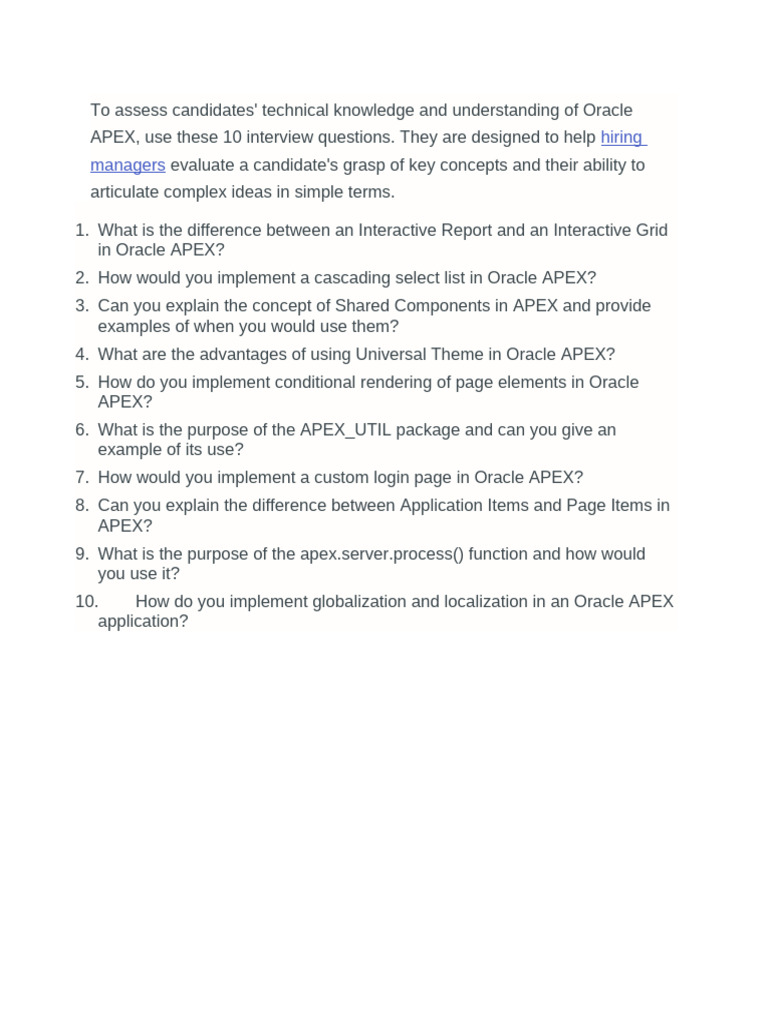 Oracle Apex Interview Questions Guide Pdf Technology Engineering