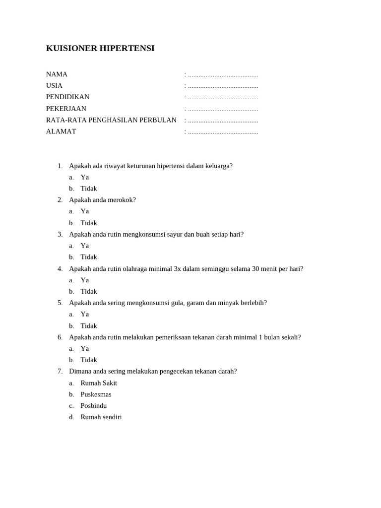 Kuisioner Hipertensi | PDF