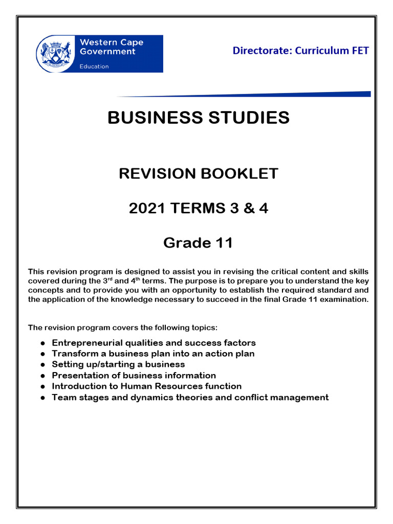 Grade 11 Business Studies Revision Guide | PDF | Recruitment | Employment