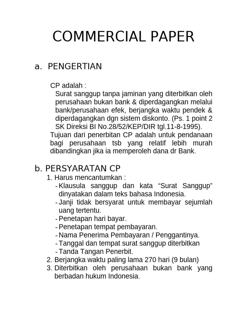 Pengertian dan Persyaratan Commercial Paper | PDF