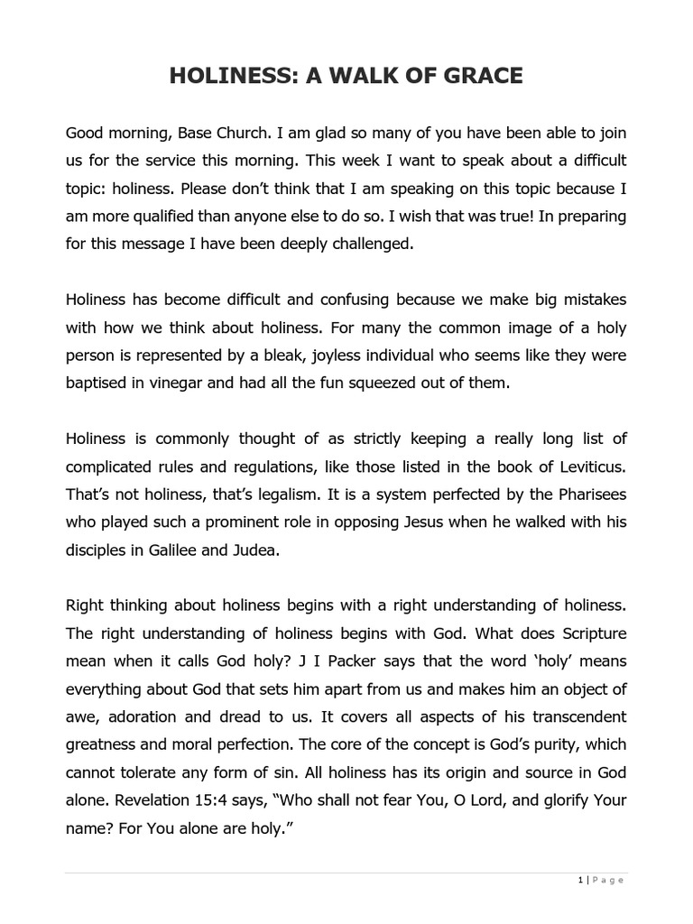 Holiness - A Walk of Grace | PDF | Grace In Christianity | Paul The Apostle