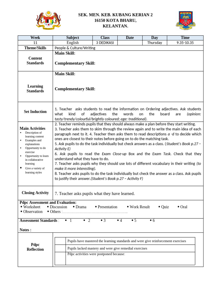 Lesson Plans Week 11 | PDF | Teachers | Learning