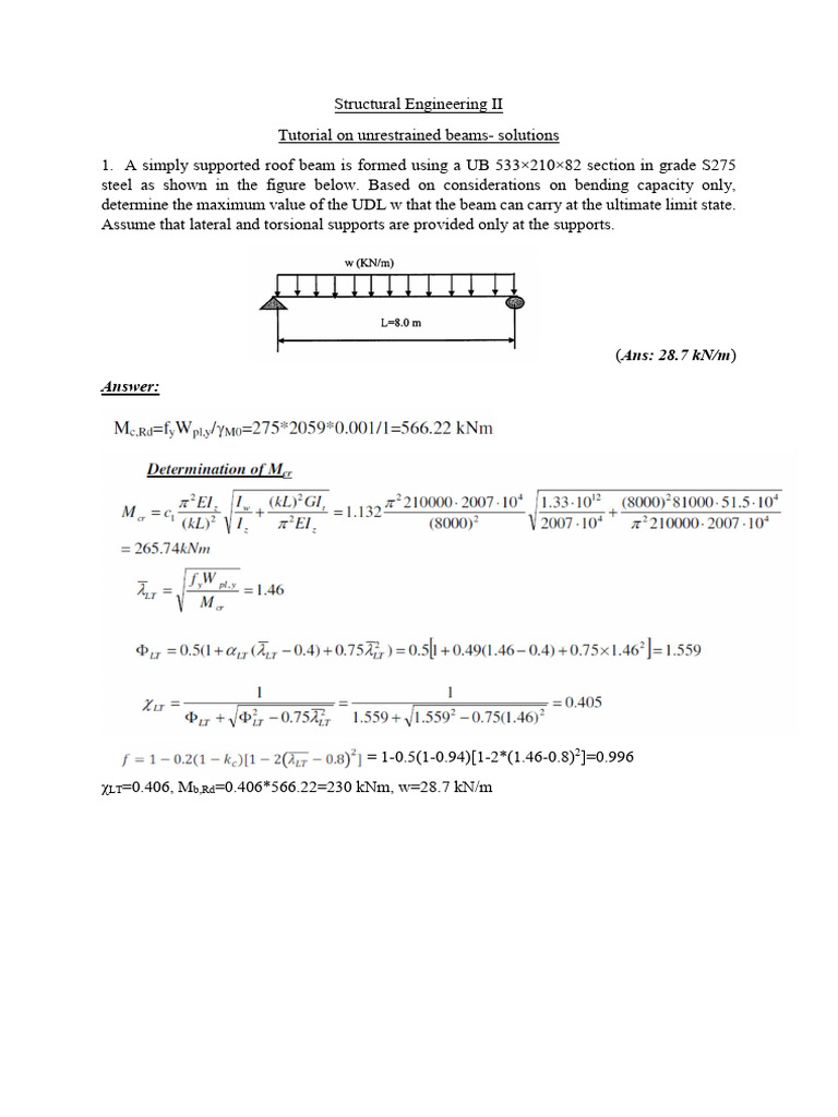 Tutorial Solution On Unrestraned Beams | PDF | Beam (Structure) | Solid Mechanics