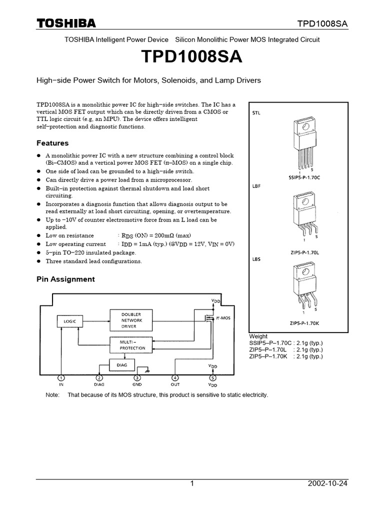 TPD1008SA Toshiba Elenota - PL | PDF | Integrated Circuit | Mosfet