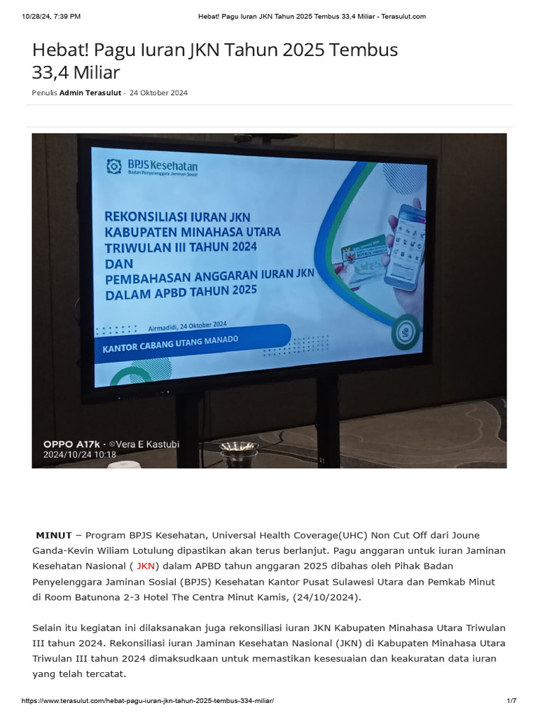 Hebat! Pagu Iuran JKN Tahun 2025 Tembus 33,4 Miliar | PDF