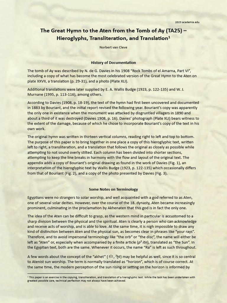 Great Hymn to the Aten: Text and Analysis | PDF | Ancient Egypt