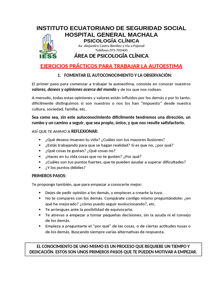 Ejercicios Prácticos para Trabajar La Autoestima | PDF | Pensamiento ...