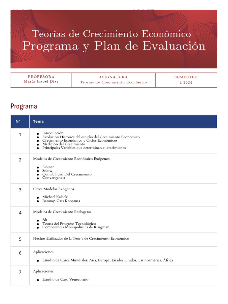 Teorã - As de Crecimiento Econã - Mico (Programa) | PDF