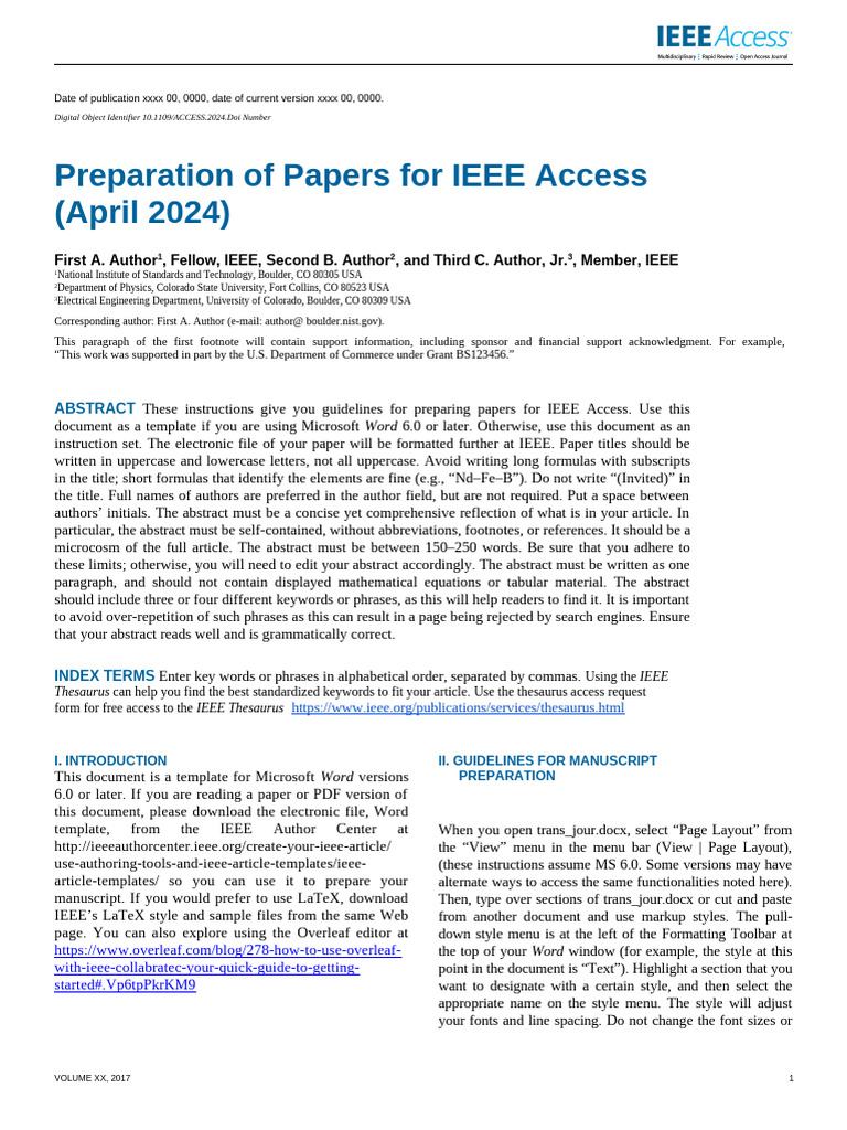 IEEE Access Paper Preparation Guide | PDF | Bracket | Note (Typography)