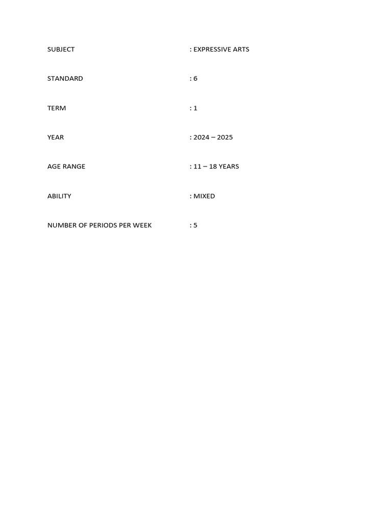 Std6 Term1 Scheme Cover Exp Arts | PDF