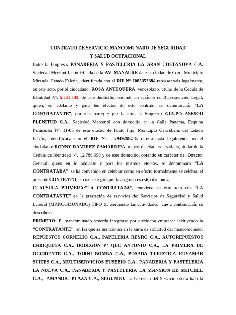 Contrato de Servicio Mancomunado de Seguridad | PDF | Seguridad y salud ...