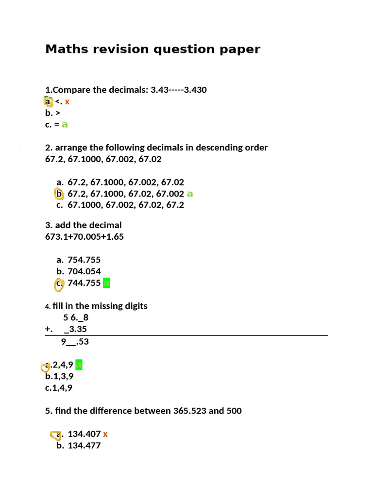 Maths Revision Question Paper | PDF