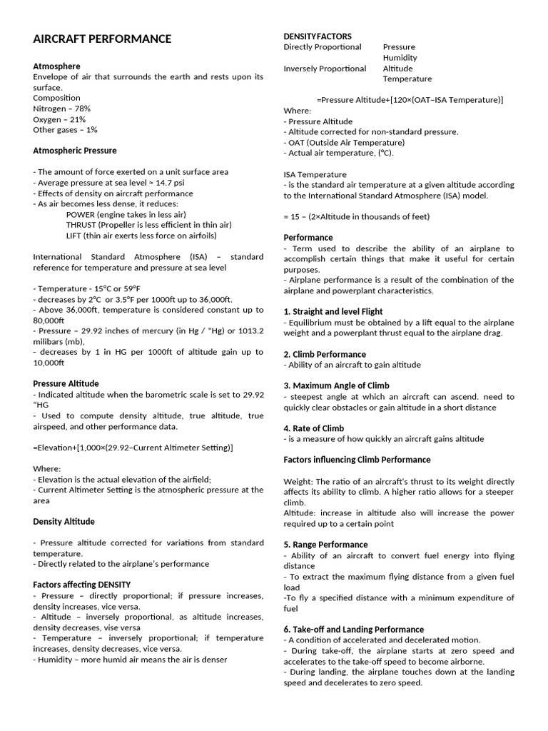Aircraft Performance | PDF | Airspeed | Atmosphere Of Earth