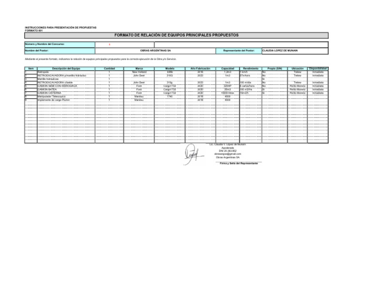 Formato 001 - Descripcion de Equipos | PDF