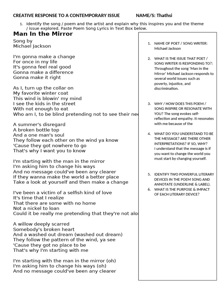 Creative Response To A Contemporary Issue Planning Template | PDF