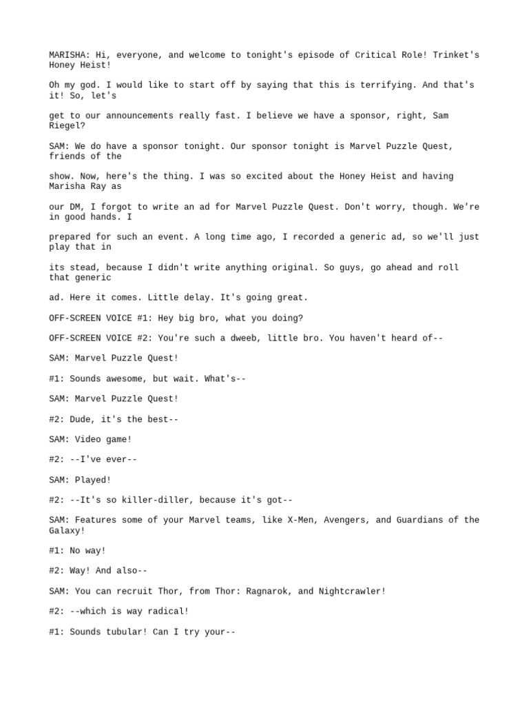 s01 - One Shot - Marisha's Honey Heist | PDF | Mystery, Thriller ...