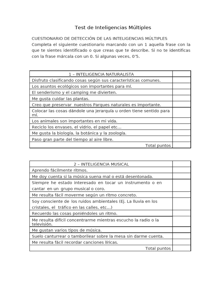 Test de Inteligencias Multiples | PDF | Comunicación