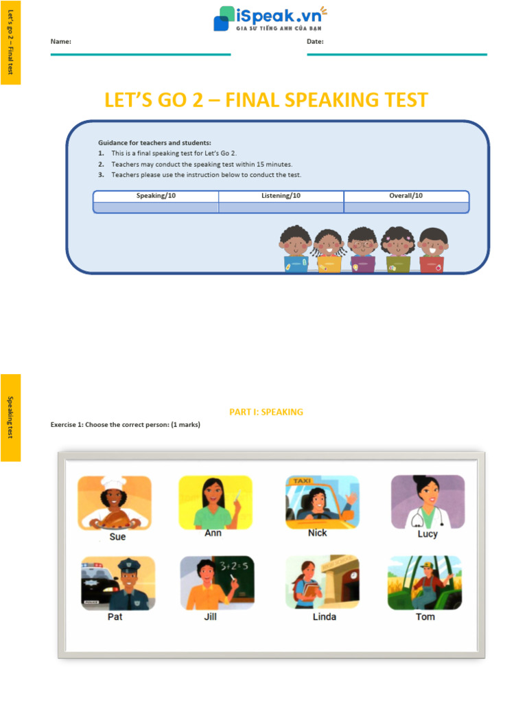 Final Oral Test Kids 4 | PDF