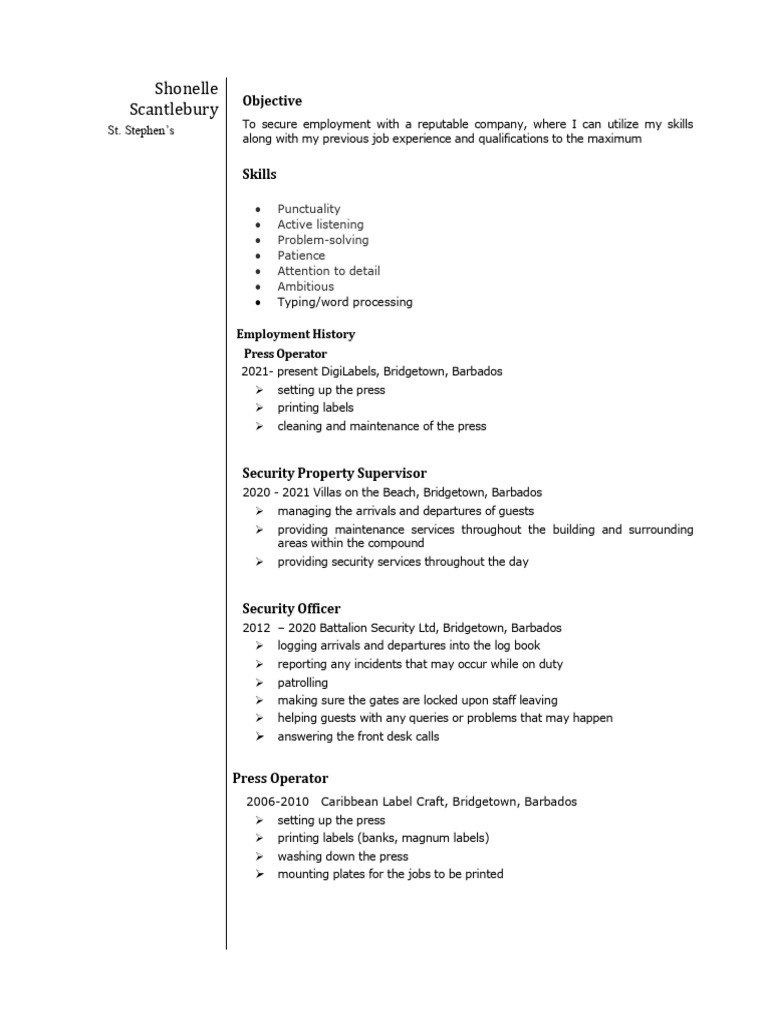 Shonelle Scantlebury's Resume Summary | PDF