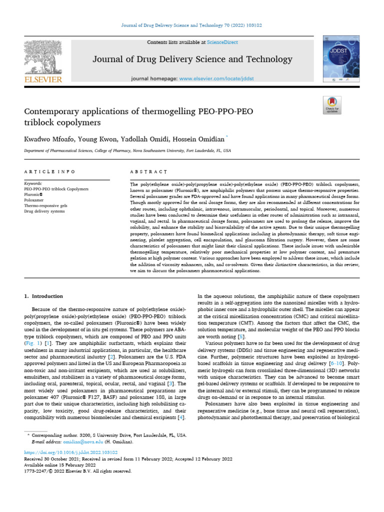 Contemporary Applications of Thermogelling PEO-PPO-PEO | PDF | Topical ...