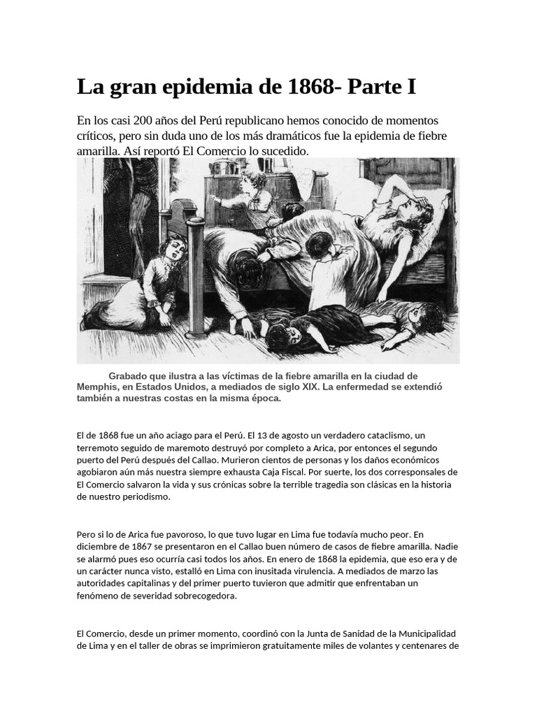 Fiebre amarilla en Lima 1868: Epidemia devastadora | PDF | Fiebre ...