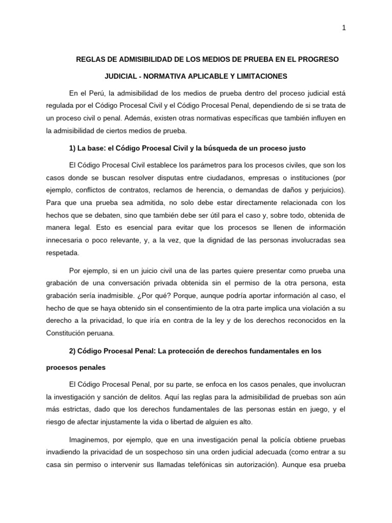 Reglas de Admisibilidad de Los Medios de Prueba en El Progreso Judicial - Normativa Aplicable y ...