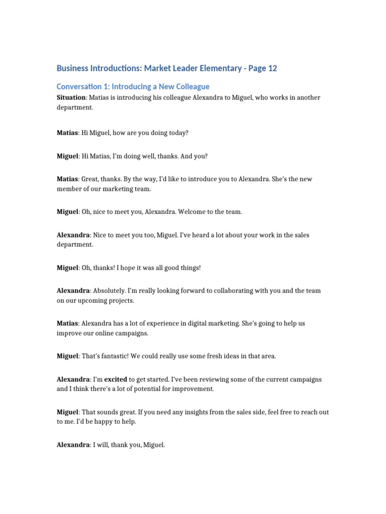 Business Introductions Conversations | PDF | Computers
