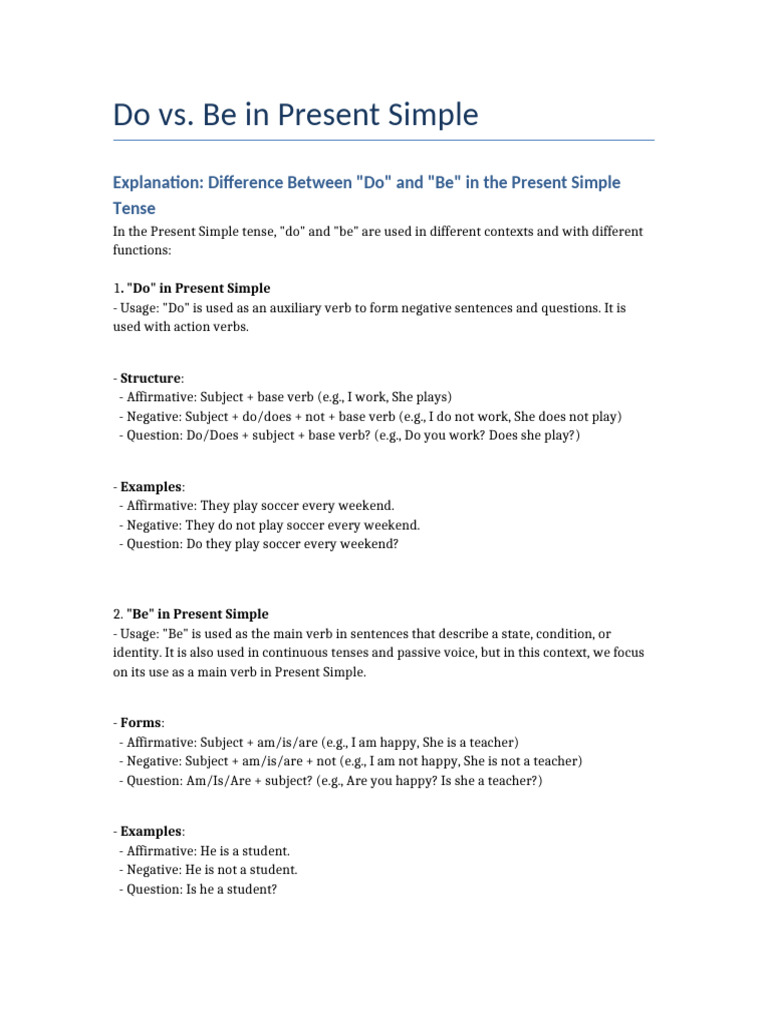 Do Vs Be Present Simple B2 | PDF | Subject (Grammar) | Verb