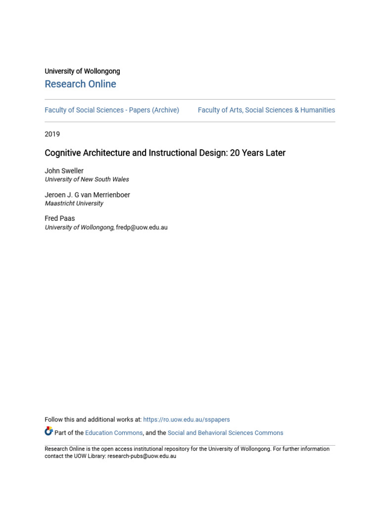 Cognitive Architecture and Instructional Design - 20 Years Later | PDF ...