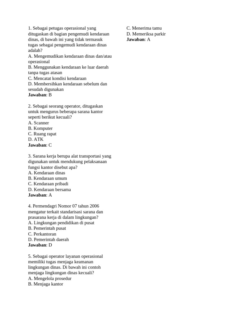 Latihan Soal PPPK Operator Layanan Operasional | PDF | Teknologi & Rekayasa
