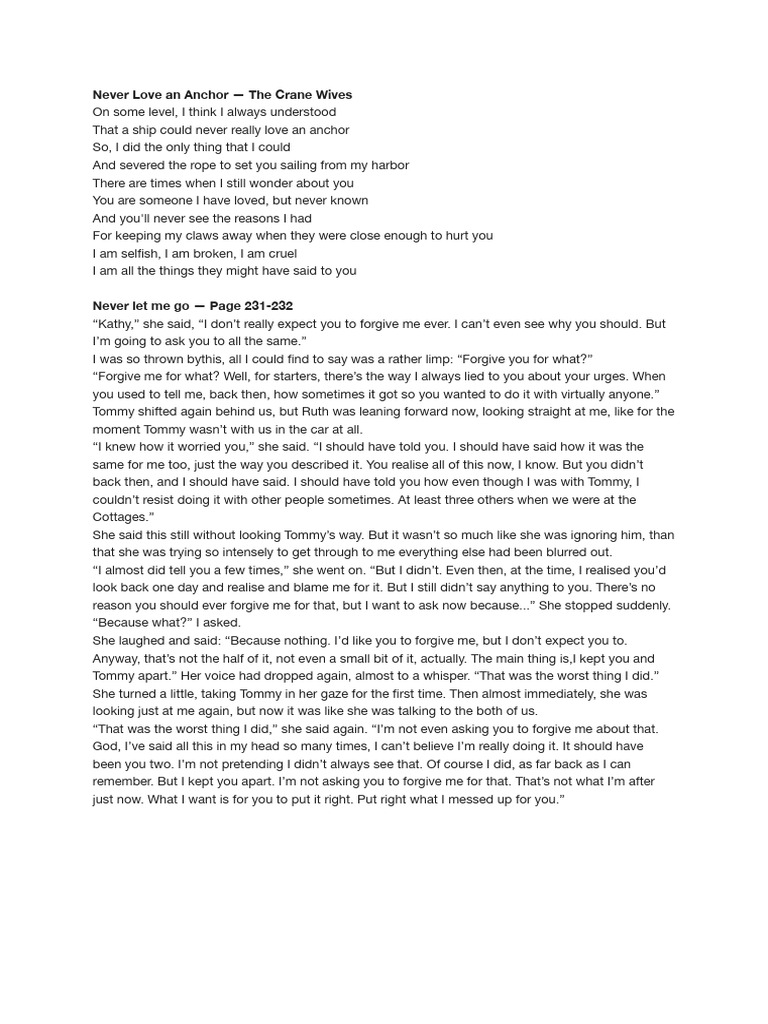 Never Let Me Go Practice Paragraph | PDF