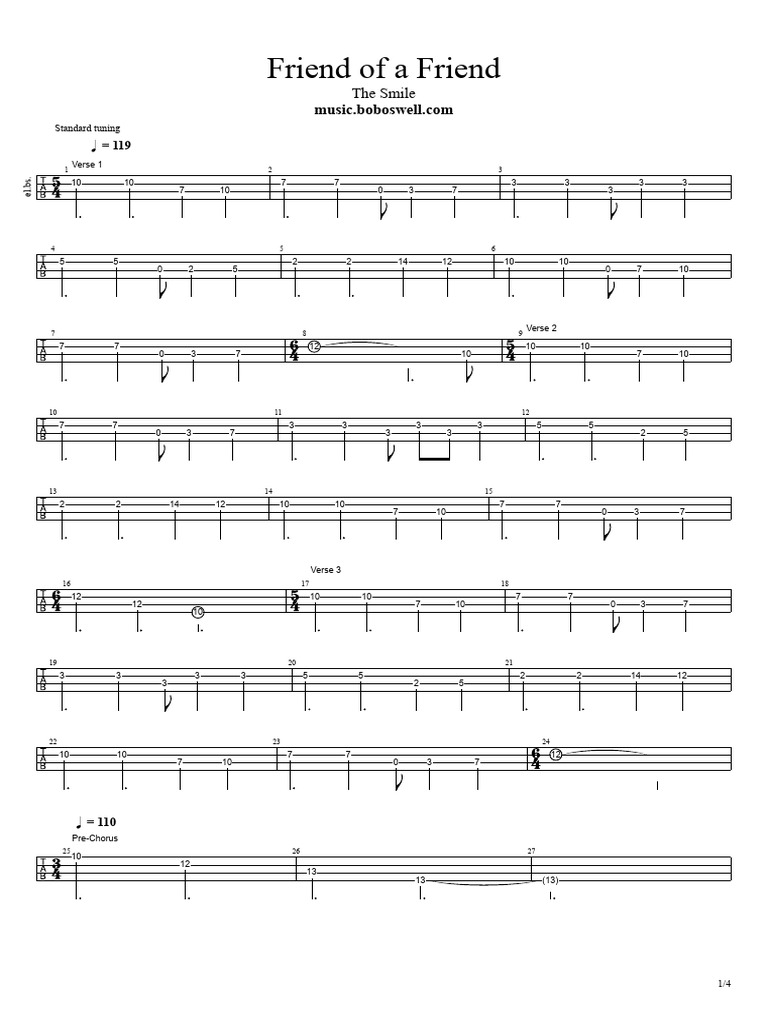 Friend of a Friend Bass Tab | PDF | Songs | Musical Compositions