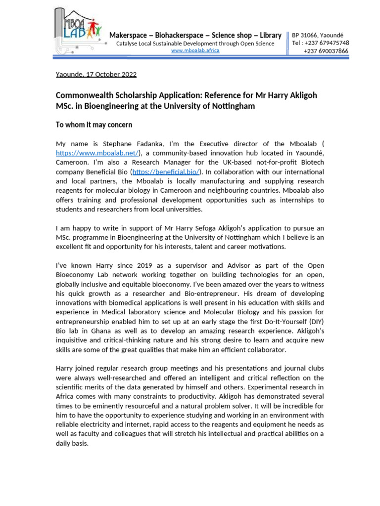 Academic Reference For Harry Akligoh | PDF | Science