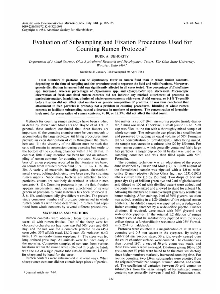 Dehority 1984 Evaluation of Subsampling and Fixation Procedures Used ...