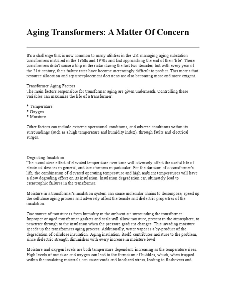 Aging Transformers: A Matter of Concern | PDF | Transformer | Insulator ...