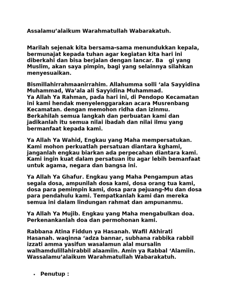 Contoh Doa Musrenbang Kecamatan | PDF | Agama & Spiritualitas