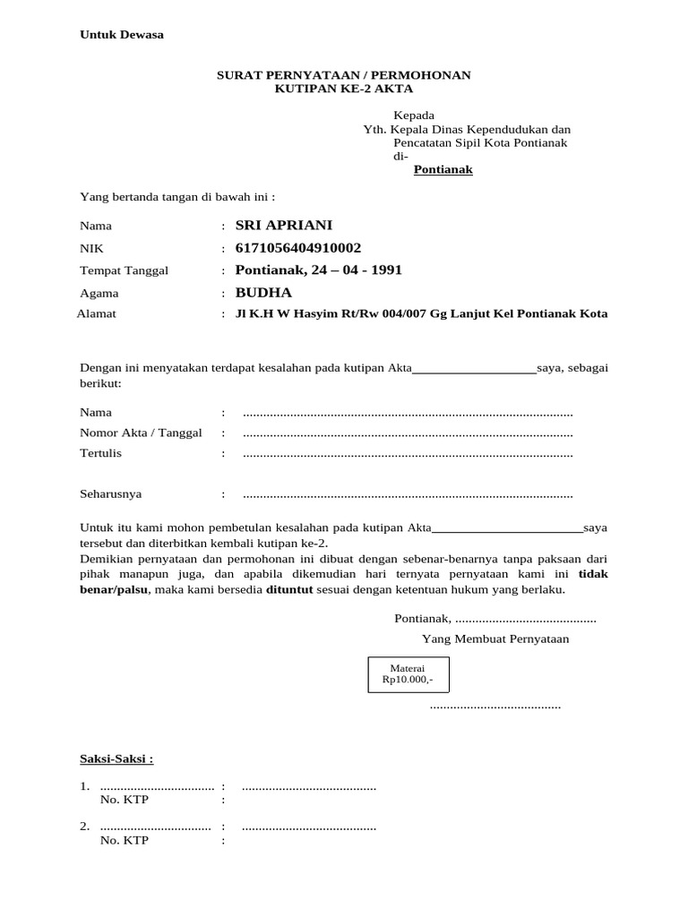 Form Kutipan Kedua Akta Dewasa | PDF
