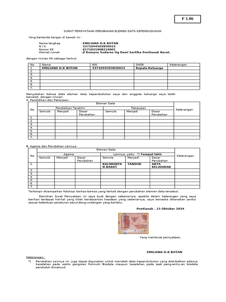 Form Perubahan Elemen Data | PDF