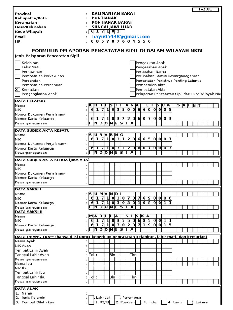 Form Pencatatan Sipil | PDF